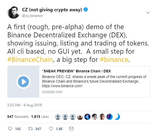 Binance Spreads Excitement with a First Glimpse of Its DEX Platform